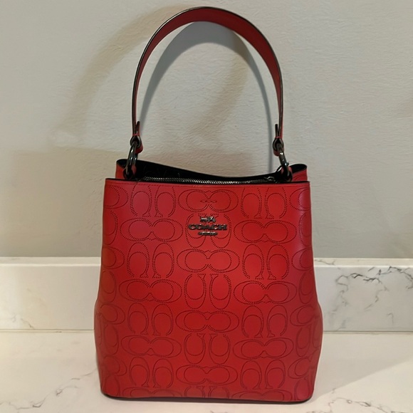 Coach | Bags | Coach Town Signature Red Perforated Bucket Bag Euc ...